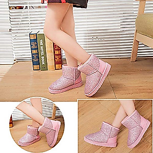 techcity Boys Girls Winter Warm Snow Boots Sequin Fur Lined Waterproof Boot Glitter Princess Outdoor Shoes(Toddler/Little Kid)