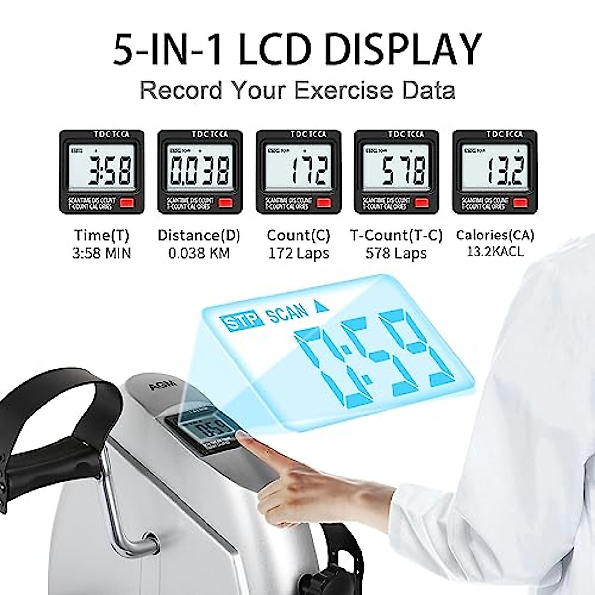 Mini Exercise Bike, AGM Under Desk Bike Pedal Exerciser Foot Cycle Arm & Leg Peddler Exerciser Machine with LCD Screen Displays (Sliver)