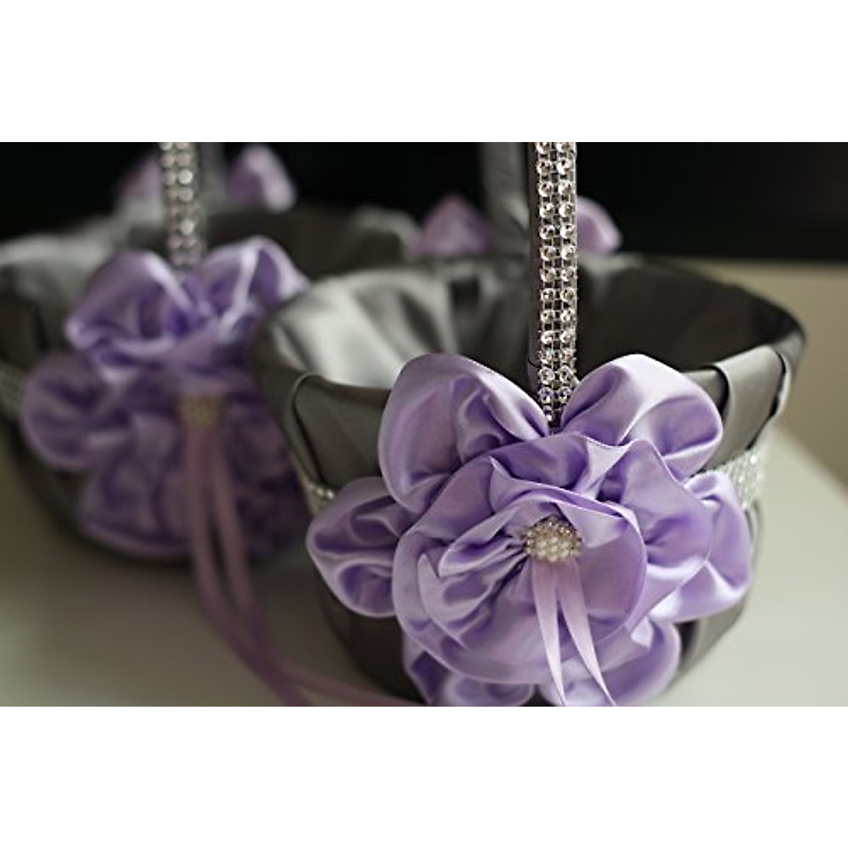 Lavender Flower Girl Basket Lilac Ring bearer Pillow Lavender Ring Pillow Basket Set Lilac Gray Wedding Basket Gray Wedding Pillow