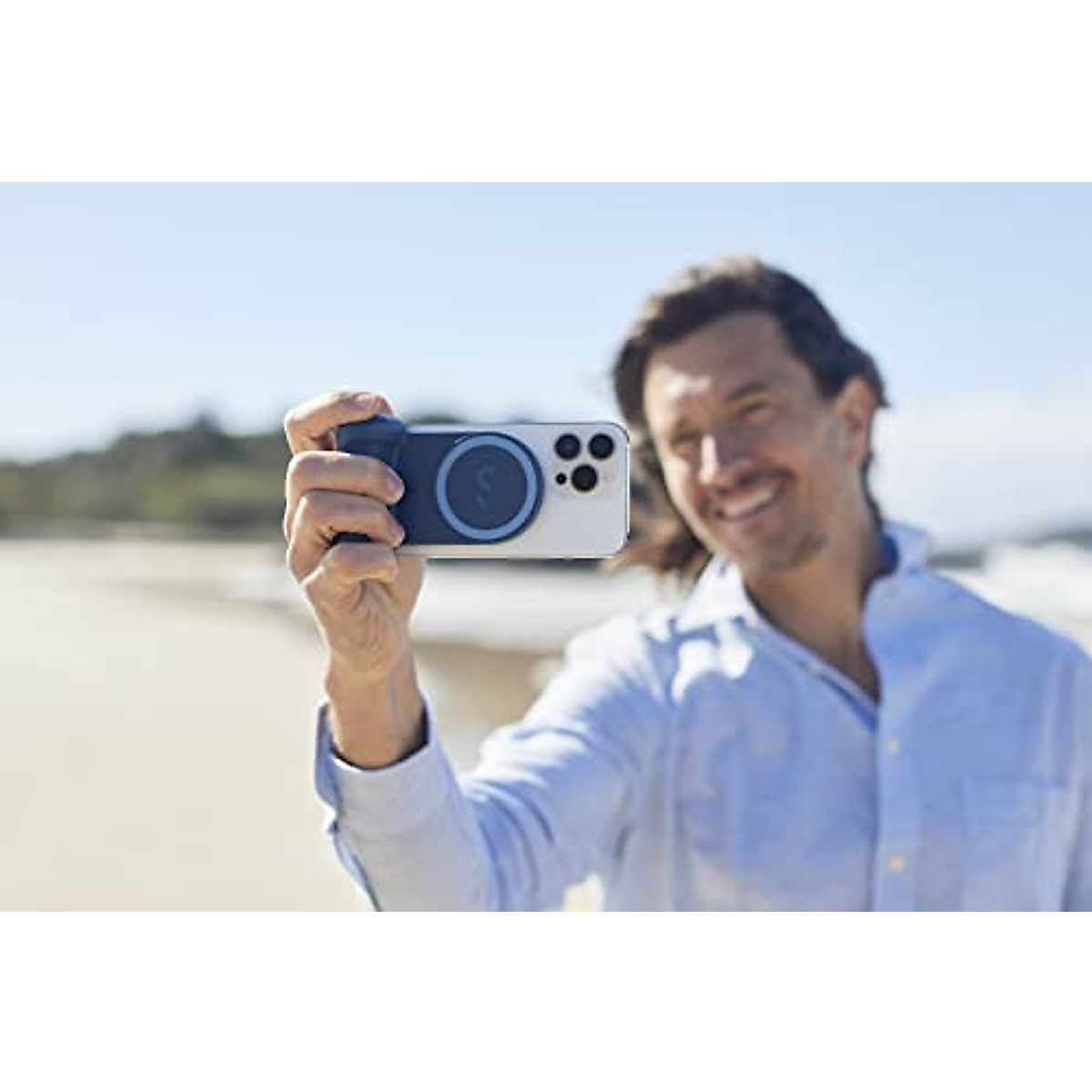 ShiftCam SnapGrip - Mobile Battery Grip with Wireless Shutter Button - Magnetic Mount Snaps on to Any Phone - Built in Powerbank with Qi Wireless Charging - Tabletop Dock | Abyss Blue