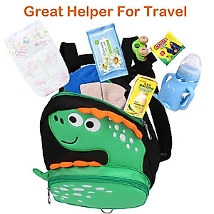 Yuepin Backpack Leash for Toddlers + Anti Lost Wrist Link, Dinosaur Kids Backpack Harness with Leash for 1-5 Years Old Boys and Girls Christmas Gift (Dinosaur Black)