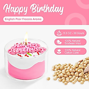 Glehaven Birthday Candles Happy Birthday Gift for Women.Pure Soy Scented Birthday Candle.Unique Candles for Women Birthday Candles for Cake Gift- Pink