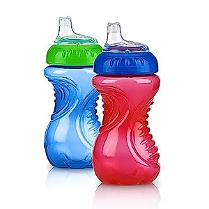 Nuby 2 Piece No Spill Easy Grip Trainer Cup 10 oz, Blue/Red