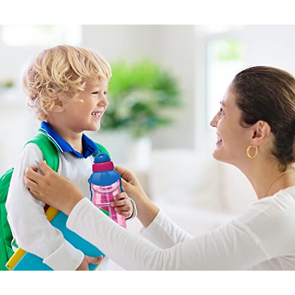 4- pack Kids Water Bottle with Straw for School 13 oz Spill Proof Sippy Cup Flip Top Lid Small Cute Toddler Water Bottle- Bulk Reusable for Trips, Lunch, Day Cares Carry Strap Multi-color BPA Free