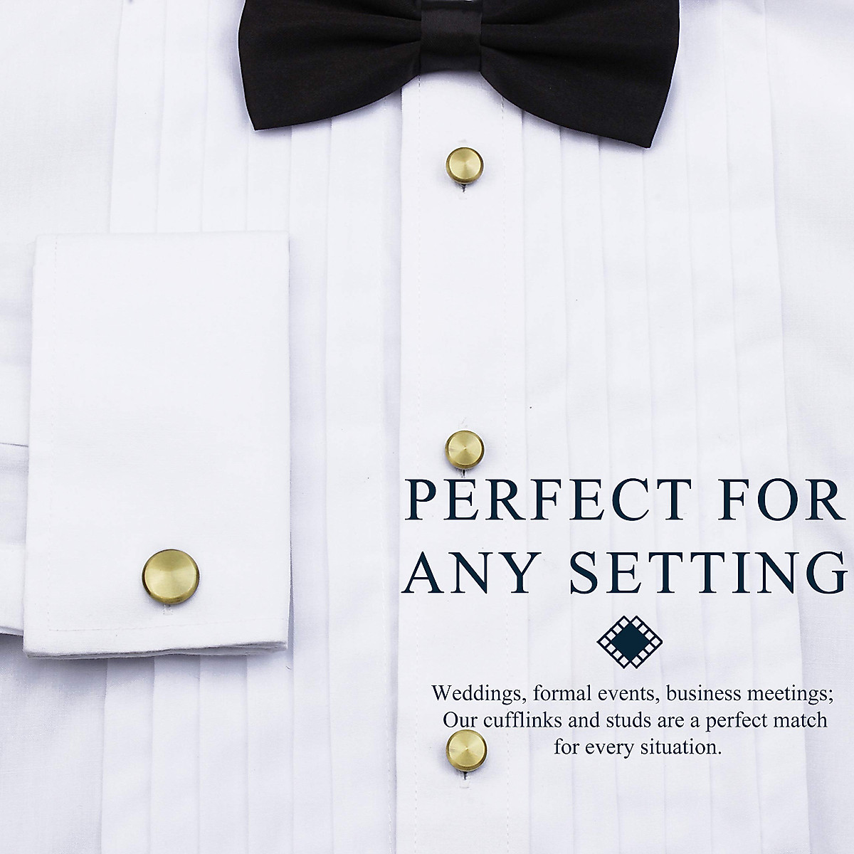 HAWSON Cufflink and Studs Tuxedo Set Rose Gold Silver Black and Gold Color with Platinum Finish Two Cufflinks with Six Shirt Studs in Stylish Velvet Gift Bag (Anti-Brass)