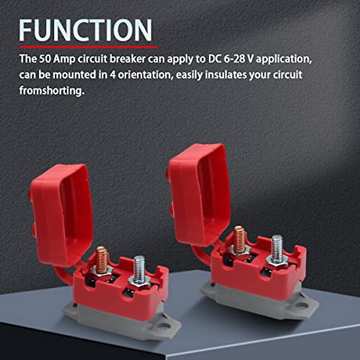 4PCS DC 12V-24V Automatic Reset Circuit Breaker with Cover Stud Bolt, Automotive Replacement Accessories for Battery Chargers, Trucks, Buses, Car Engines, Marine, Electric Cars (50A)