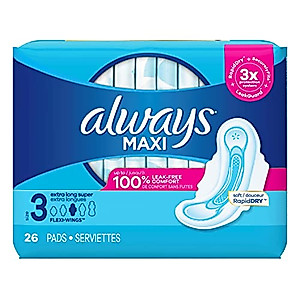 Always Pads Size 3 Maxi 26 Count Xtra Long Super (Pack of 2)