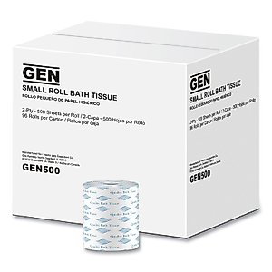 General Supply 500 Bath Tissue, 2-Ply, 500 Sheets Per Roll, White (Case of 96 Rolls)