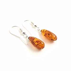 TipTopEco Baltic Amber Earrings For Women with Silver - Drop Dangle - Drop Shape (Cognac)