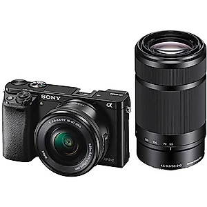 Sony Alpha a6000 Mirrorless Digital Camera with 16-50mm + 55-210mm Lenses with 2X 64GB Memory Card -International Model