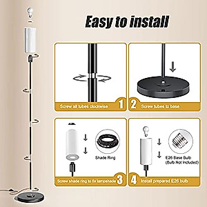 VEYFIY Floor Lamp, Lamps for Bedroom and Living Room, Modern Standing Light with Glass Lampshade, Industrial 68 inches Tall Lamp with E26 Socket, Light for Work, Reading, Black (Bulb Not Included)