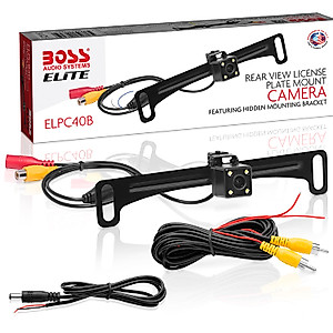 BOSS Audio Systems ELPC40B Backup Car Truck Rearview Reverse Camera - License Plate Mount, 170° Wide Angle Rear View, Low Light Visibility Back Up Cam