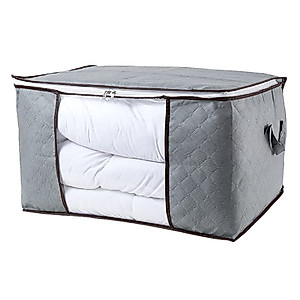XIANGRIKUI Storage Bags, 3 Pack Clothes Storage Bins Foldable Closet Organizer Foldable Storage Bag Containers with Clear Window for Clothing, Blanket, Bedding, Bed Sheets (Grey)