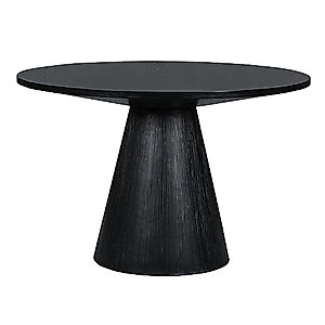 HZXINKEDZSW Wood Round Dining Table Set for 4 Persons,Retro Style 5-Piece Kitchen Dining Set with 4 Linen Fabric Upholstered Chairs for Dining Room,Living Room,Black