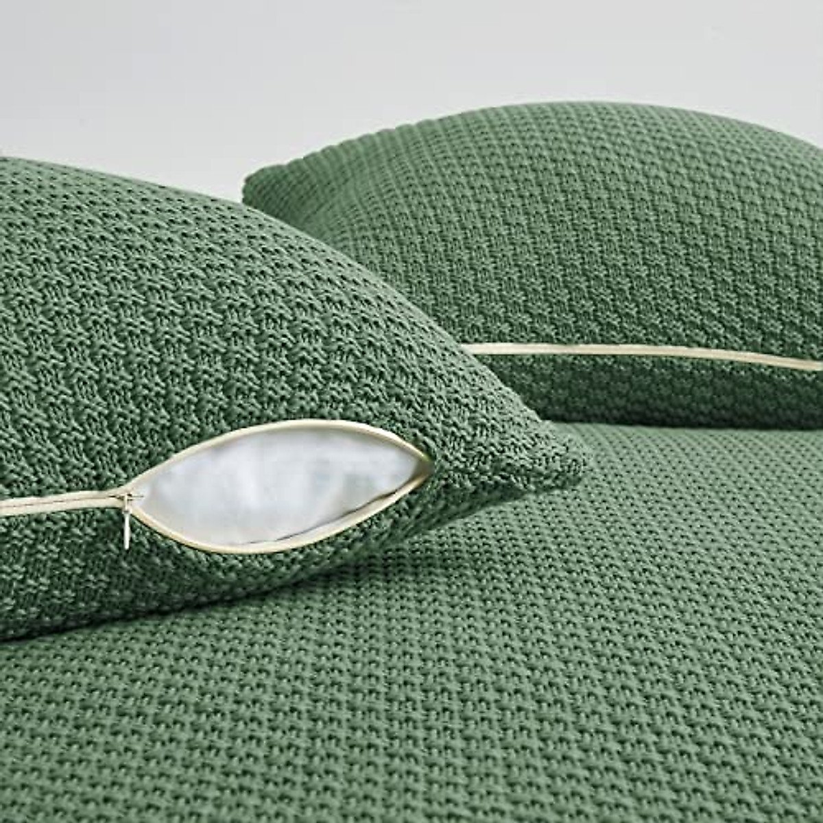 TREELY 3 Piece Sage Green Knit Throw Blanket Set,Warm Knitted Blankets 50" x 60" and 2 Square Pillow Covers 18" x 18", Decorative Throw Blankets for Couch Sofa Bed Living Room