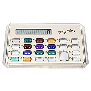 Calabria Gemstone Basic Desktop Calculator Gold Standard Function Large LCD Display Pocket Handheld Crystal Buttons Office