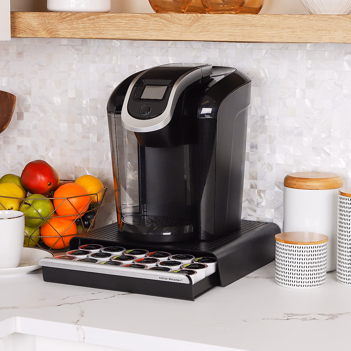 Mind Reader Single Serve Coffee Pod Drawer, 36 Pod Capacity, Countertop Organizer, 13.25"L x 12.75"W x 2.75"H, Black