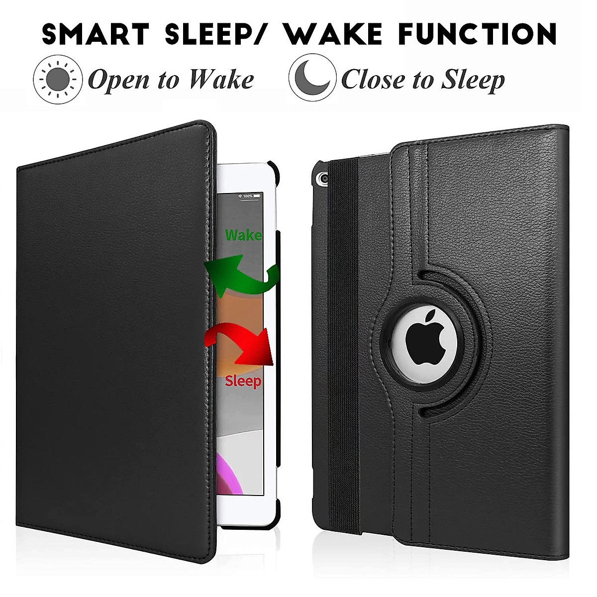 Rotating Case for iPad 9.7 Inch 2018 2017 / iPad Air 2 Case - 360 Degree Rotating Stand Protective Cover with Auto Sleep Wake for iPad 9.7 inch (6th Gen, 5th Gen) / iPad Air 2/ iPad Air (Black)