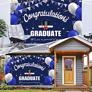 Graduation Decorations Class of 2024, Navy Blue Graduation Decorations, Graduation Party Decorations 2024 with Congratulations GRADUATE Backdrop Banner Balloons Tablecloths for Nurse College Preschool
