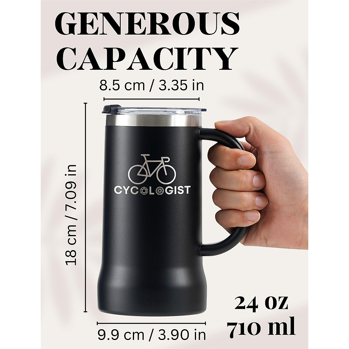 Onebttl Biker Cyclist Gifts for Men, Cycologist, Bicycle Enthusiasts, Roadbike MTB, Stainless Steel Beer Stein Tumbler, 24oz Beer Mug with Lid