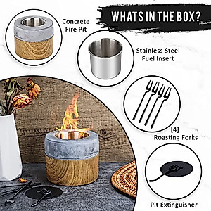 NOCOAL Tabletop Fire Pit with Roasting Forks - Indoor/Outdoor Mini Fireplace - Perfect for Smores - Clean Burning, Real Flame, Concrete Bonfire Bowl fuelled with Rubbing Alcohol or Bioethanol Fuel