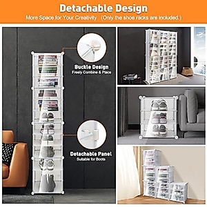 DYRABREST Portable Shoe Rack Enclosed Shoe Organizer, 72 Pairs DIY Shoe Cabinet, White Plastic Closet Shoe Organizer with Transparent Door, Free Standing Shoe Rack Expandable for High Heels, Boots