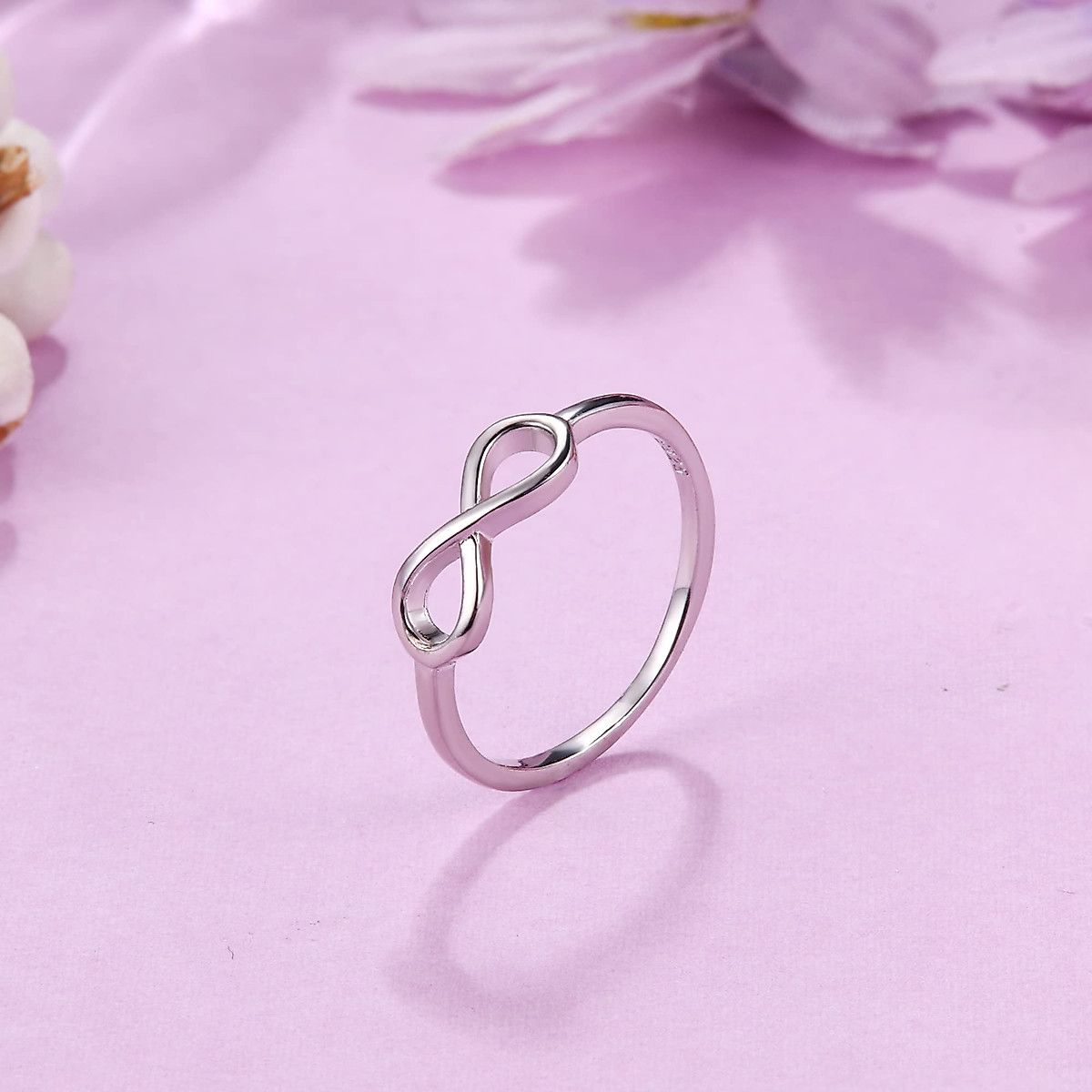 MILACOLATO 3Pcs Sterling Silver Rings - 18K White Gold Plated Infinity Knot Rings Simple Heart Rings Love Knot Rings for Women Size 10