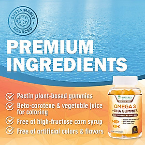 Omega 3 Fish Oil Gummies, Heart Healthy Omega 3 Gummy Supplement with High Absorption DHA & EPA, Extra Strength Joint & Brain Support, Omega 3 Fish Oil Nature's Vitamin, Orange Flavor - 120 Gummies