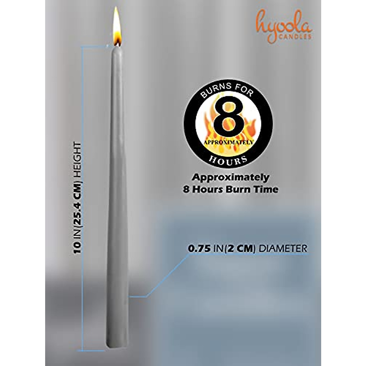 12 Pack Tall Taper Candles - 10 Inch Dark Grey Dripless, Unscented Dinner Candle - Paraffin Wax with Cotton Wicks - 8 Hour Burn Time