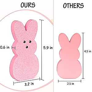 Easter Decor, 3 Pcs Glittery Easter Wooden Signs for Tiered Tray/Mantel/Table Decorations, Style of Peeps with 3D Eyes
