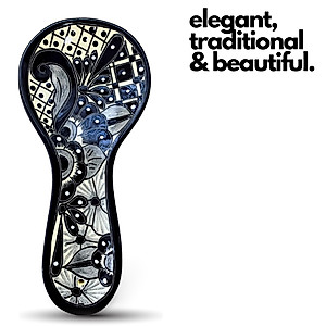 Ceramic Spoon Rest - Hand Painted Talavera - Mexican Style - Black and White Home Decor - Cuchara Floral Blanco/Negro