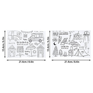 Silicone Stamp Cards, 2Pcs Camping Style Clear Stamps Cute Clear Rubber Stamps Cartoon Touring Car Seaside Spending Holiday Series Clear Stamps