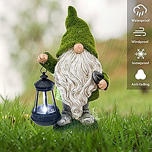 TERESA'S COLLECTIONS Garden Gnomes Decorations for Yard with Lantern Solar Light, 13" Cute Large Moss Garden Sculptures & Statues Outdoor Lawn Ornaments Garden Gifts for Mom Yard Front Porch Patio