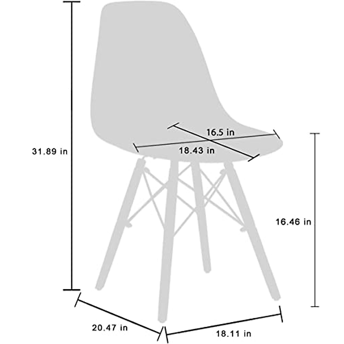 CangLong Modern Mid-Century Shell Lounge Plastic DSW Natural Wooden Legs for Kitchen, Dining, Bedroom, Living Room Side Chairs, Set of 2, Grey