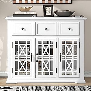 Quarte Farmhouse 35.4" Storage Cabinet with 3 Doors and 3 Drawers,Solid Wood Sideboard Table with Interior Shelf,for Entryway,Kitchen and Dining Room (White#h)