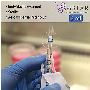 SciStar 5mL Polystyrene Serological Pipettes, Individually Wrapped, Sterile, Standard Length, Laboratory Grade (Box of 50)