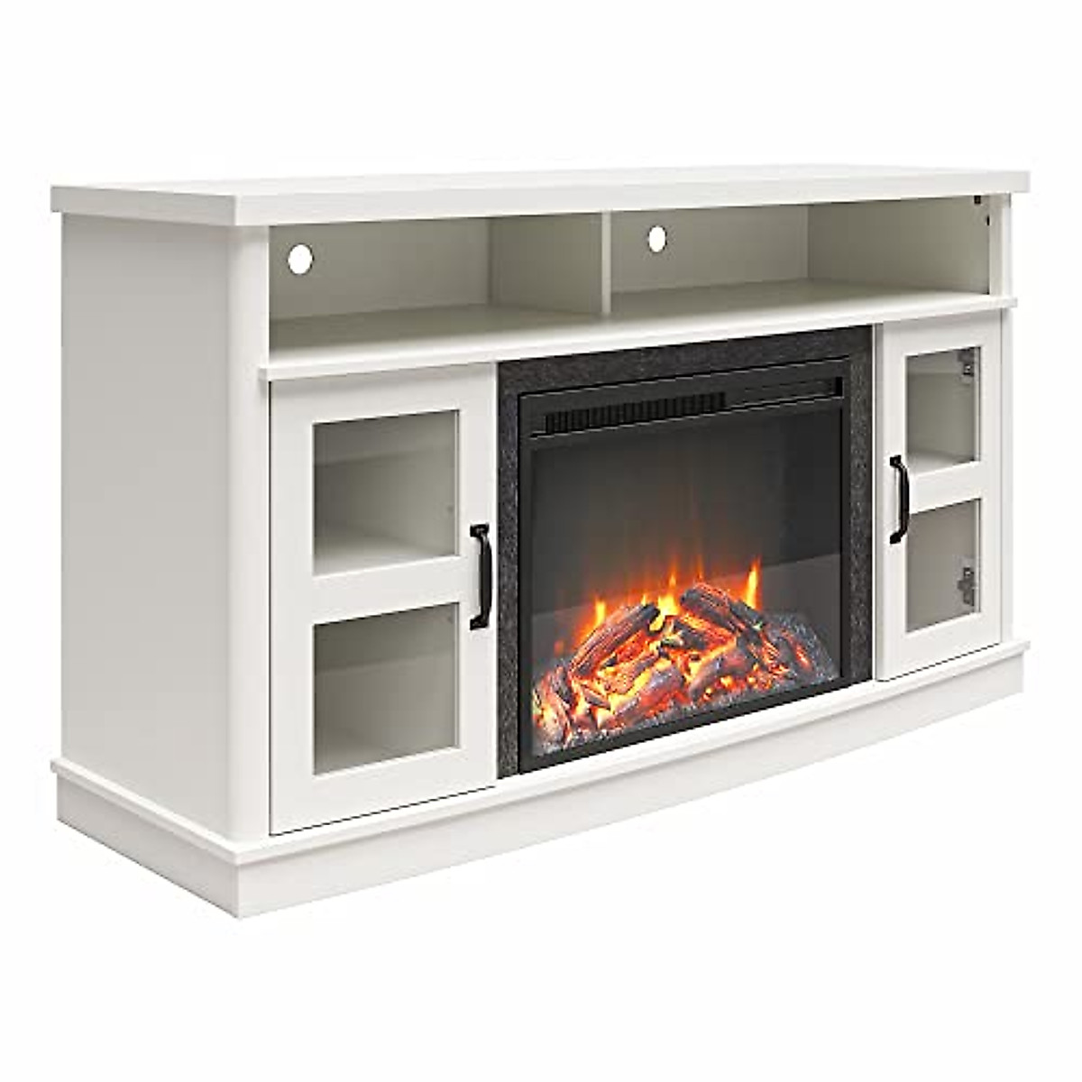 Ameriwood Home Barrow Creek Fireplace Console with Glass Doors, TVs up to 60", White
