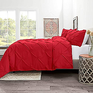 Luxury 3 Piece Pinch Pleated Duvet Cover Set - Ultra Soft, Lightweight, Breathable Microfiber Bedding for Cool, Comfortable Sleep, Pintuck Decorative Comforter Cover, Queen, Cherry Red