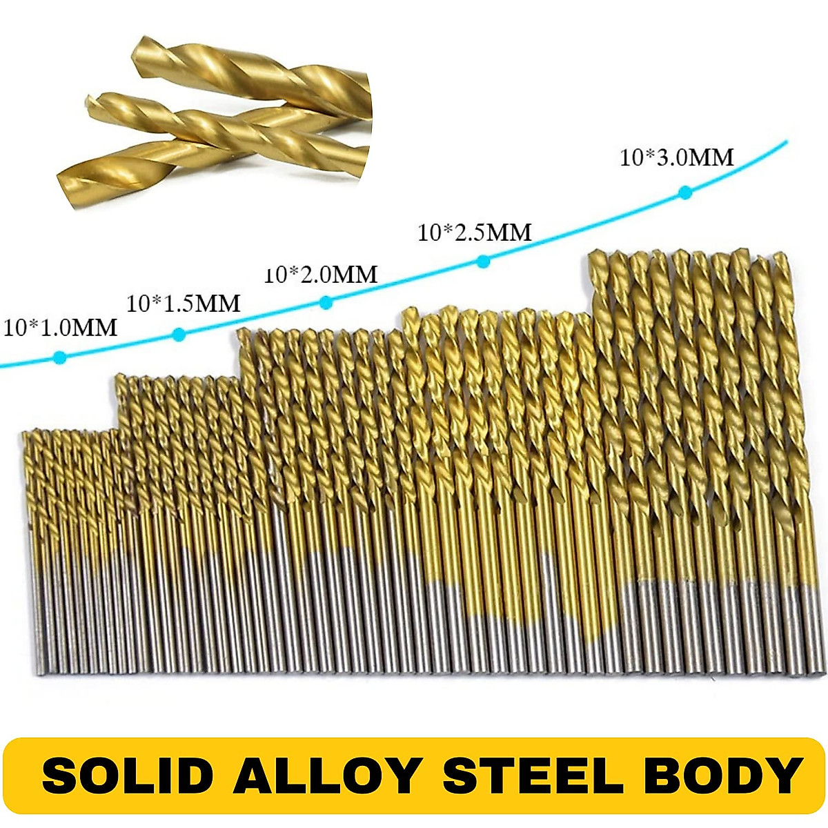 50 pcs 1mm 1.5mm 2mm 2.5mm 3mm Titanium Coated HSS High Speed Steel Drill Bit Tool Set for Drilling Holes in Leather, Soft Metal, Wood, Plastic, Soft Materials, Aluminum, Amber, Models