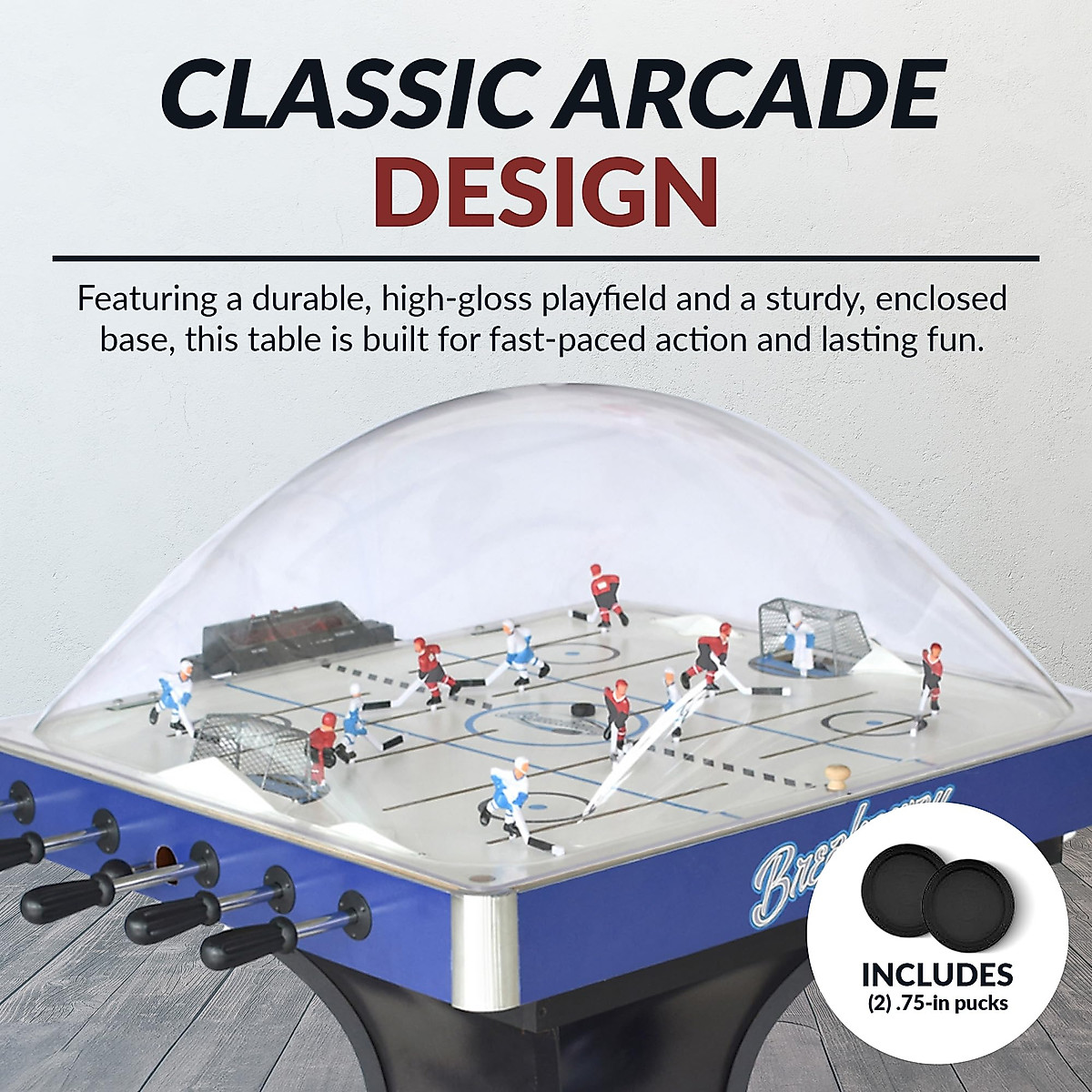 Hathaway Breakaway 41-In Dome Hockey Table for Family Room - With EZ-Grip Handles, Easy-Open Dome Top, LED Scoring Unit, Durable Chrome-Plated Metal Accents & Stable Leg Levelers - Blue/Black Finish