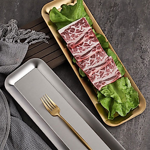 Food Tray Thickened 304 Stainless Steel Rectangular Tray Flat Bottom Metal Storage Tray Table Service Tray Serving Tray (Color : Brass)