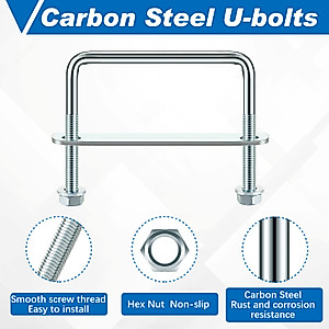 Hotop 8 Set Square U Bolts Carbon Steel with Nuts, Frame Plate, Round Washers for Sailboat Trailers, Tube, Industrial Supplies (82 x 75 mm)