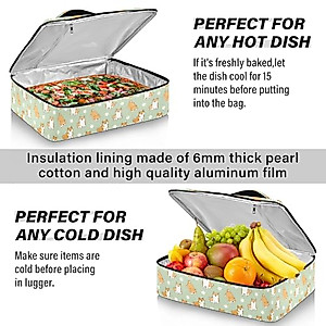 Kcldeci Insulated Thermal Food Carrier Insulated Casserole Carrier for Hot or Cold Food,Cartoon Dog and Flower Insulated Tote Bag for Potluck Cookouts Parties Picnic,Lasagna Lugger