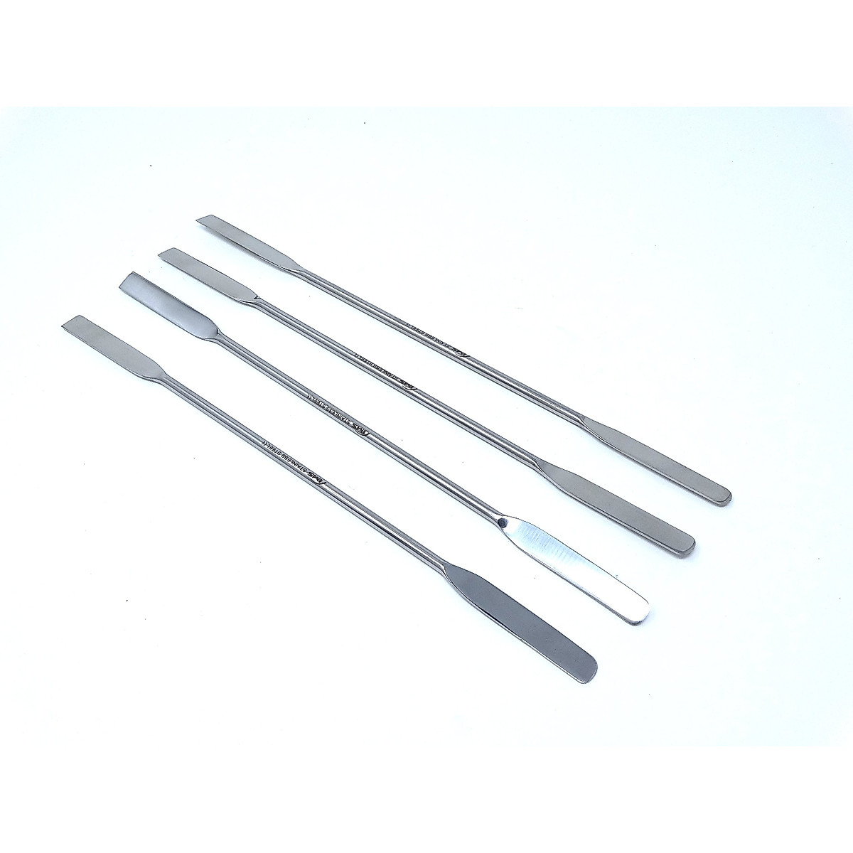Pack of 4 Lab Micro Double Ended Spatula Square/Round End (Flat Ends 50mm x 9mm), 9" Length, Stainless Steel