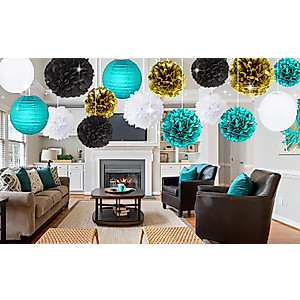 Turquoise Graduation Party Decorations 2024 White Teal Black Gold Party Decorations Paper Lanterns for Teal Theme Party Wedding, Teal Black Bridal Shower Decor Teal Baby Shower Teal Wedding Decoration
