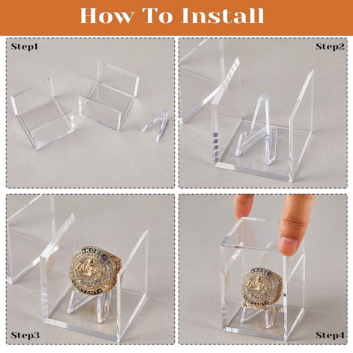 2 Sets Championship Ring Display Case Clear Acrylic Display Case Mini Acrylic Easel Stands Challenge Coin Holder Acrylic Stands for Display Box and Stand Holder UV Ring Holder (1.77x1.77x1.77 Inch)