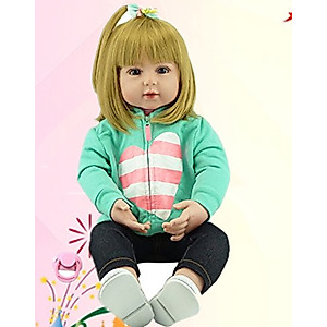 Pedolltree Lovely Handmade Soft Silicone Reborn Toddler Girl Dolls Golden Hair 24 Inch 60cm Realistic Looking Newborn Vinyl Dolls Toddler Toy for Kid Xmas Gift