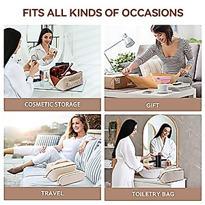 BAGCRAZY 2 Pcs Waterproof PU Leather Checkered Makeup Bag, Large Capacity Travel Cosmetic Bag - Portable Makeup Bags for Women, Lightweight Design and Waterproof Toiletries Bag for Cosmetic, White