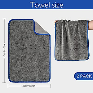 KinHwa Microfiber Car Drying Towel 16 x 24inch 2 Pack Absorbent Car Wash Cleaning Cloth Soft Cleaning Wipes for Car Detailing Lint-Free and Scratch-Free Ideal for auto Trucks Boats SUV Dark-Gray