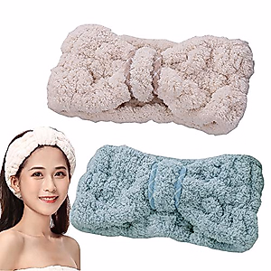 AIYAYI Spa Headbands，Soft coral fleece Makeup Headbands skincare headbands Adjustable Hair Band Cosmetic Headband for washing face, 2 Pack… (white)